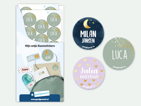 Ronde Design Naamstickers met gouden opdruk - Goedgemerkt